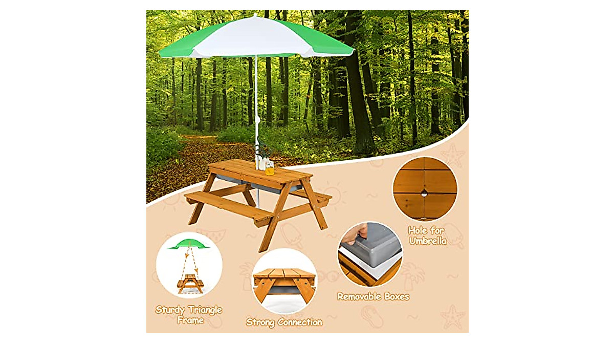 HONEY JOY Kids Picnic Table, 4 in 1 Cedar Wooden Sand & Water Table w ...