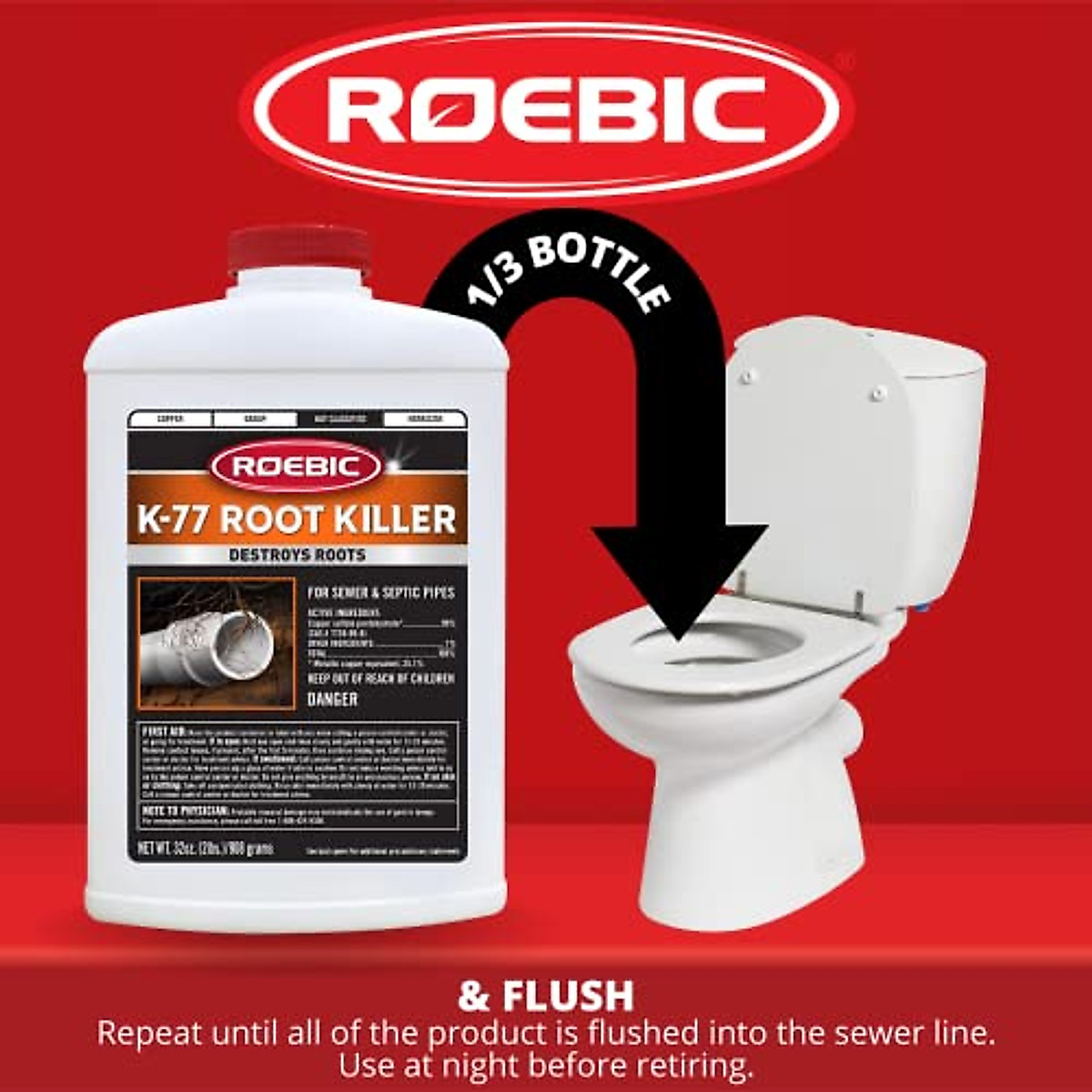 Roebic K-77 Root Killer for Sewer and Septic Systems, Clears Pipes and Stops New Growth, Safe for All Plumbing
