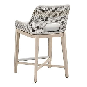 Home Square 2 Piece Upholstered Patio Counter Stool Set in Taupe and White