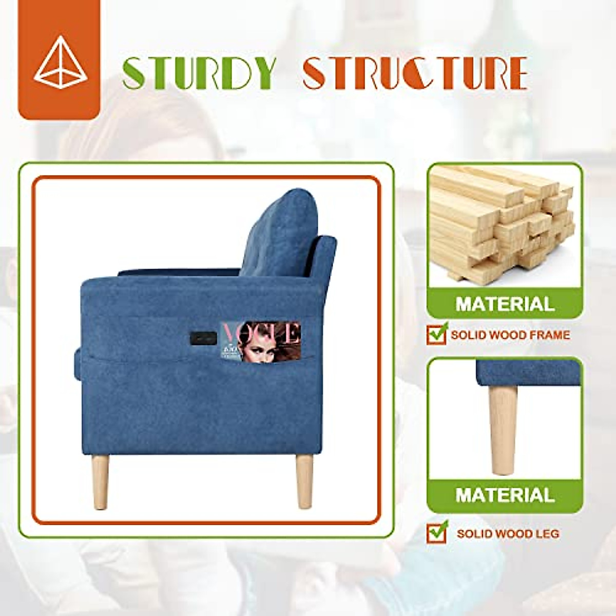 VAMEPOLE 58" Small Loveseat Sofa w/2 USB Charger Ports for Living Room, Mid Century Modern Decor Love Seat Couch, Small Love Seats for Small Spaces, Apartments, Dorm, Office (Navy Blue)