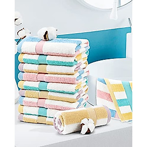 Striped Washcloths 24 Pack 6-Color Bundle - Cotton Wash Cloths for Body and Face 13 x 13 Inches
