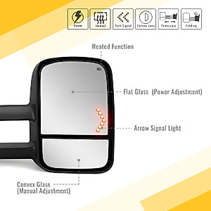 Towing Mirrors for 2003 2004 2005 2006 2007 Chevy Silverado Tahoe Suburban Avalanche GMC Sierra Yukon Cadillac Escalade with Power Glass Arrow Signal Light Heated Extendable Pair Set