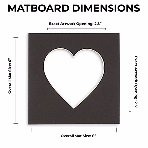 6x6 Mat Bevel Cut for 3x3 Photos - Precut Marzipan Beige Heart Shaped Photo Mat Board Opening - Acid Free Matte to Protect Your Pictures - Bevel Cut for Family Photos, Pack of 1 Matboard Show Kit With