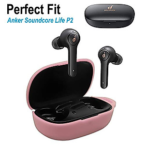 Geiomoo Compatible with Anker Soundcore Life P2 Silicone Carrying Case, Portable Scratch Shock Resistant Cover with Carabiner (Pink)