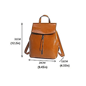 JIUFENG Genuine Leather Backpack for Women Vintage Small Daypack Ladies Satchel Bags Shoulder Bags Women's Purses (Brown)