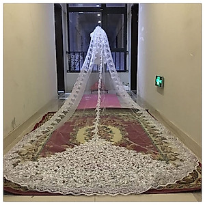 Ts Long Wedding Veil Sequins Wrapped Church Veil Applique Lace Trim, Bridal Wedding Veil, Wedding Accessories (Color : Ivory, Item Length : 500cm)
