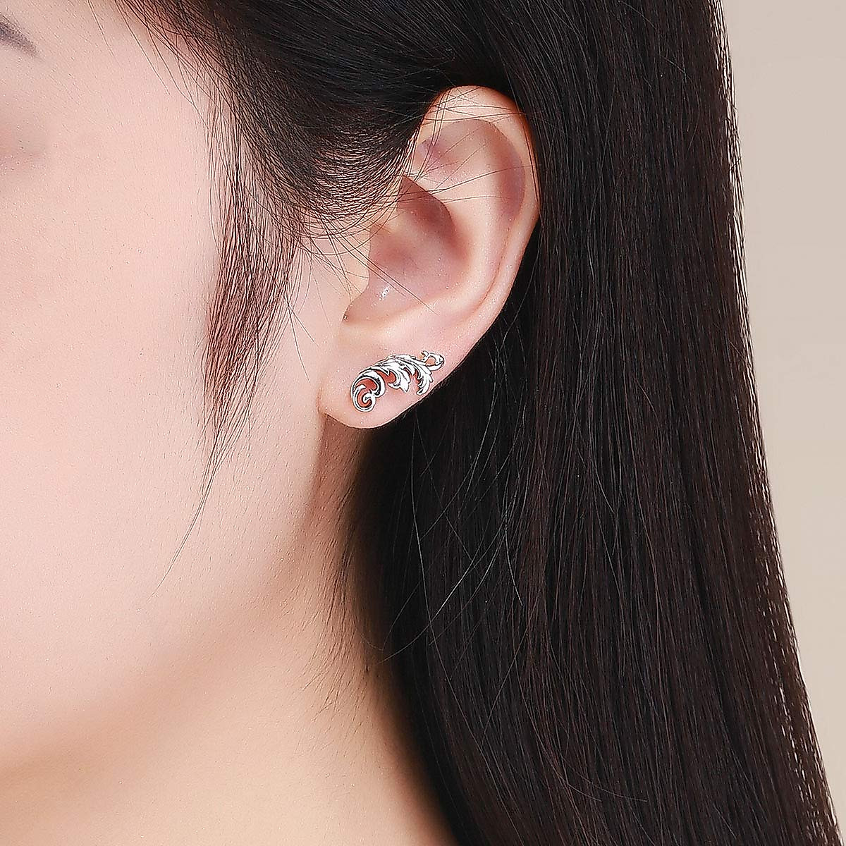 Antique Flower Stud Earrings Sterling Silver 925 Elegant Vintage Leaf Climber Crawler Earring Ear Piercing Thanksgiving Christmas Day Gifts for Women