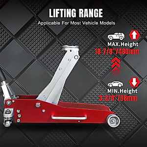 BIG RED AT830003XLR Torin Low Profile Economic Aluminum Service/Floor Garage Jack with Quick Lift Pump, 3 Ton (6,000 lb) Capacity, Red