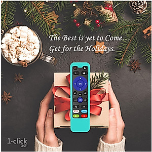 [Remote + Cover] 1-clicktech IKUTV Remote for Roku TVs [TCL/Hisense/ONN/Sanyo, etc.] and Roku Players Express Premiere Ultra [Turquoise - Not Glow]