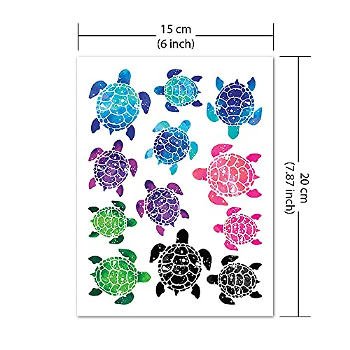 WIRESTER Temporary Tattoo Stickers for Girls Boys Kids Adults, Fake Tattoos on Face Hand Neck Wrist Party Favor Body Art, Tattoo Sheet 6 x 7.87 inch - Turtle Designs (Blue, Pink, Purple, Green, Black)