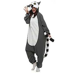 Unisex Adult Onesie Lemur Animal Pajamas One-Piece Cosplay Costume Women Man Halloween S