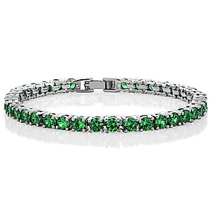 Gem Stone King 10.00 Ct Round Green Color Cubic Zirconia CZ Tennis Bracelet for Women 7 Inch