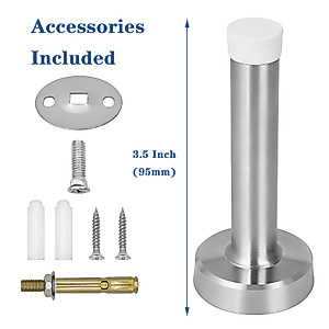 Door Stop 3.5 Inch, 2 Pack Brushed Nickel Door Stopper, Wall Mounted, Modern Commercial Stainless Steel Doorstop Wall Protector with Sound Dampening Door Bumper, Silver
