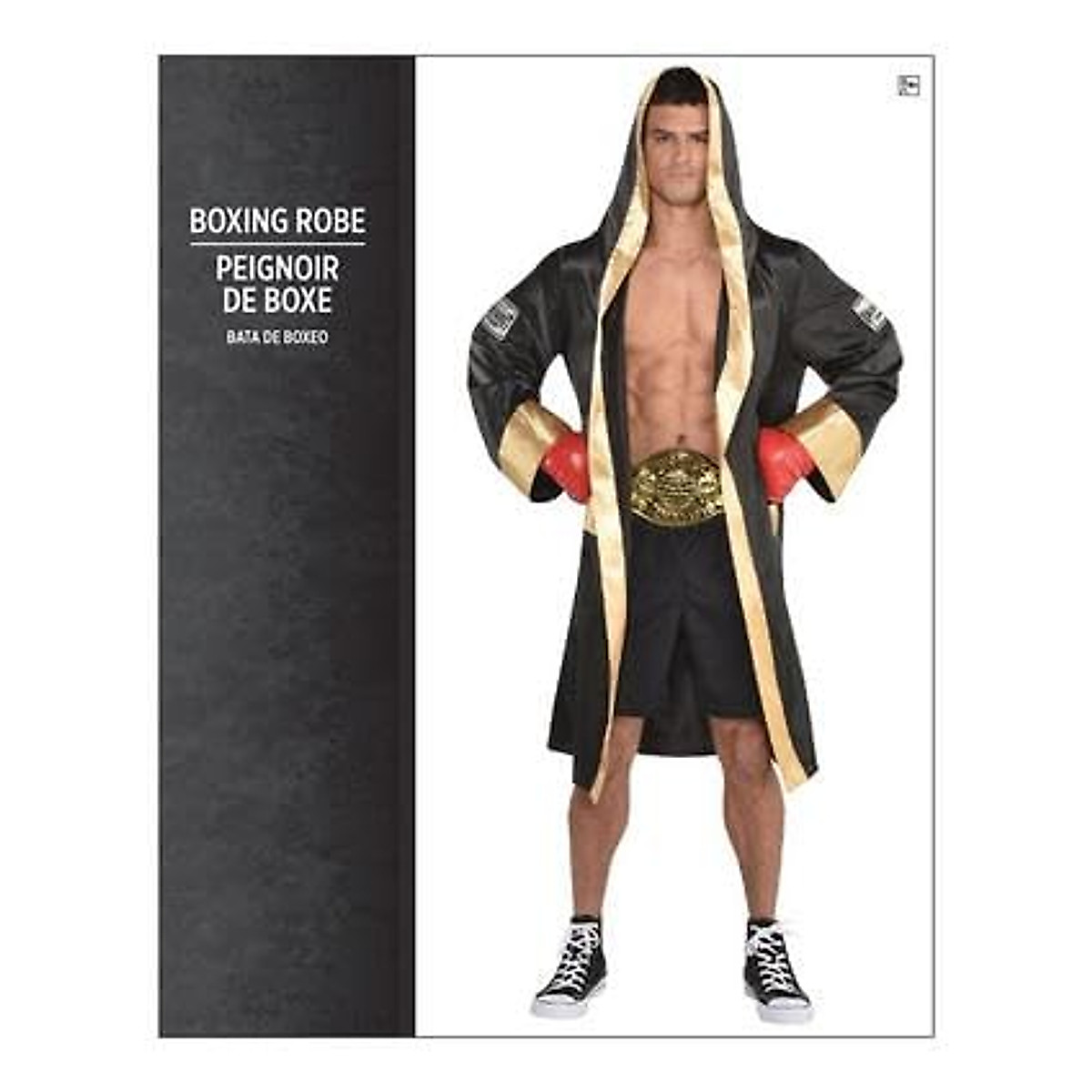 Amscan Black & Gold Satin Boxing Robe (Adult Size) 1 Pc. - Reusable & Washable Soft Satin Robe, Perfect for Halloween Costume, Cosplays, Costume Parties, Pretend Play & More
