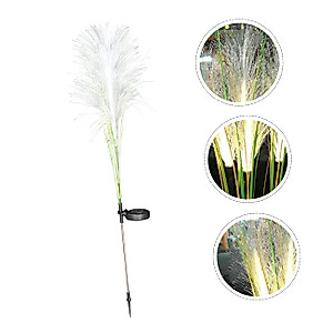 ABOOFAN Fiber Optic Reed Light Solar Garden Light Solar Path Lights Fiber Optic Garden Lights Solar Lights Outdoor Decor Garden Lights Solar Powered White Stainless Steel Led