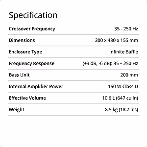Q ACOUSTICS 3060S Active Subwoofer Graphite Gray - Enclosure Type: Infinite Baffle, 8" Driver, 150 Watt Class D Amplifier - Powered Home Audio Subwoofers for Home Theater Sound System