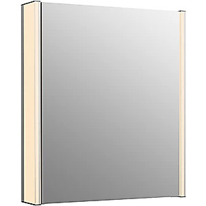 KOHLER K-81145-SLE-DA1 Maxstow Medicine Cabinet with LED Light, Mirror Door & Staggered Shelves, Rectangular Frame, 22" x 24"