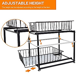 FERLAN Under Sink Organizer, 2-Tier Stackable Kitchen Cabinet Organizer and Storage With Sliding Storage Drawer, for Kitchen, Bathroom, Office, Pantry, Cabinet, Black