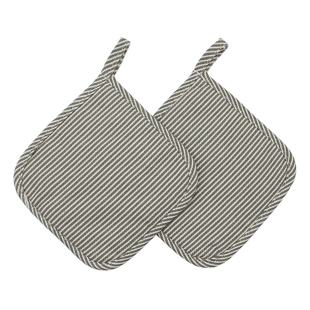 Cotton Oven Mitts and Pot Holders Set, Kitchen Quilted Oven Gloves, Hot Pan Mat Pads Set for Cooking Grilling Barbeque Baking Heat Resistant Set of 3 (3, Grey Stripes)