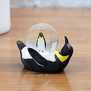 Yellow Neck Penguin Mommy and Chick Figurine 45MM Glitter Snow Globe Decoration