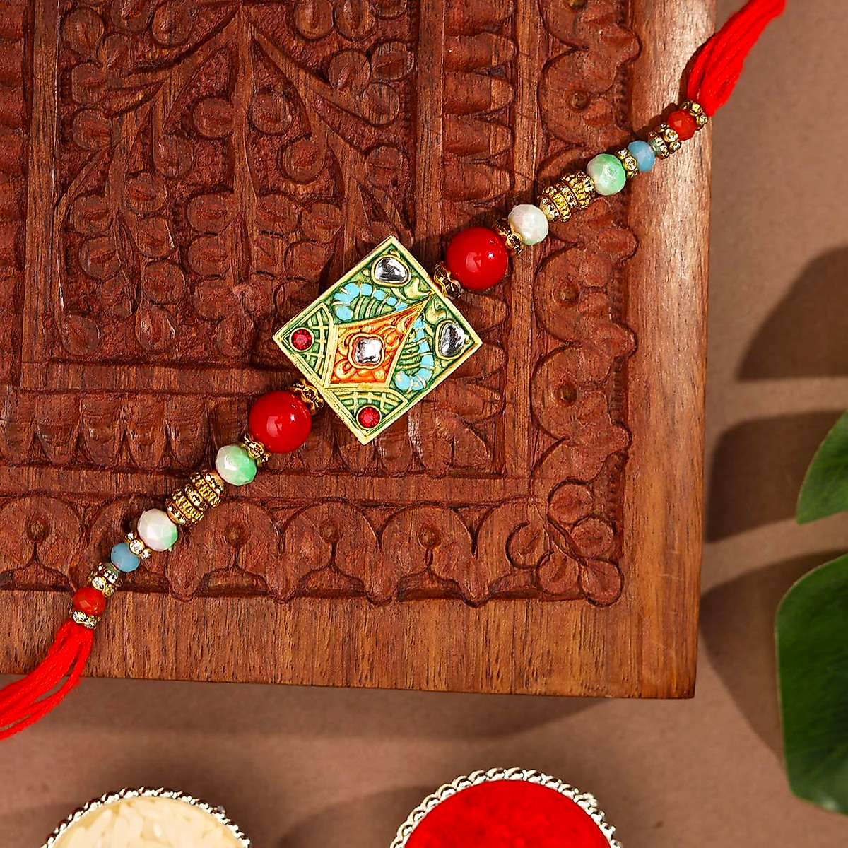 IndoTribe, Rakhi For Brother with Gift Set - Set of 2, Rakhi For Brother with Card, Roli Chawal | Rakhi for Brother and Bhabhi | Lumba Rakhi For Brother | Bhaiya Bhabhi Rakhi | Raksha Bandhan Rakhi