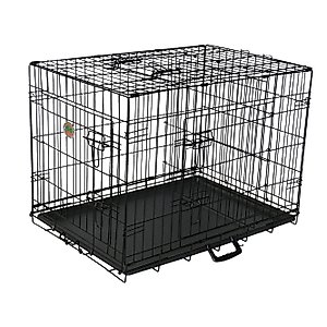 Go Pet Club 36-Inch Three Door Folding Metal Wired Cage Crate Dog Kennels Outdoor and Indoor Pet with Divider Panel, Removable Tray and Handle, Black