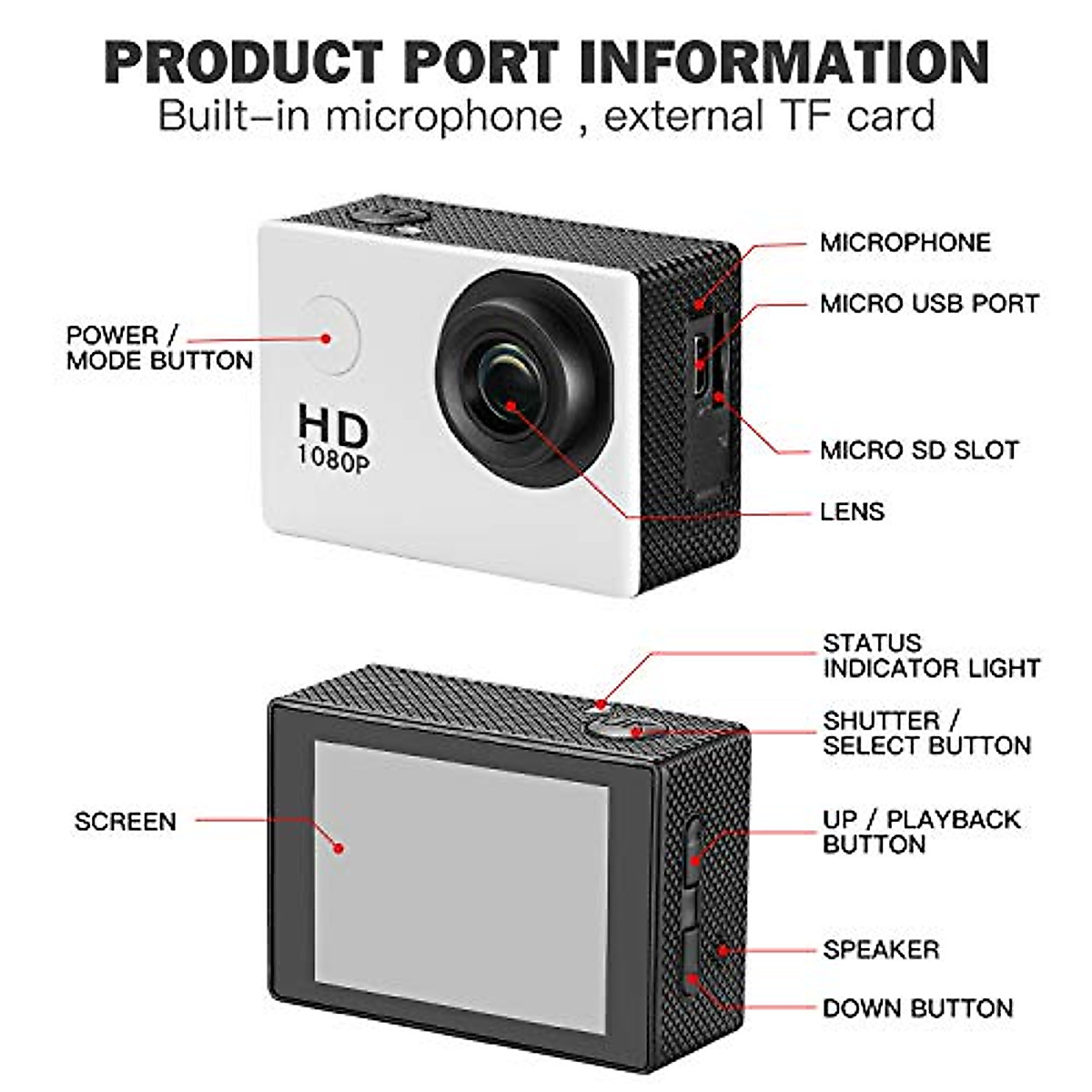 Azhejiang Waterproof Action Camera-1080P 12MP Full HD Sports Camera Underwater 30M, 140 Degree Wide-Angle Mini DV Camcorder with Multi Accessories