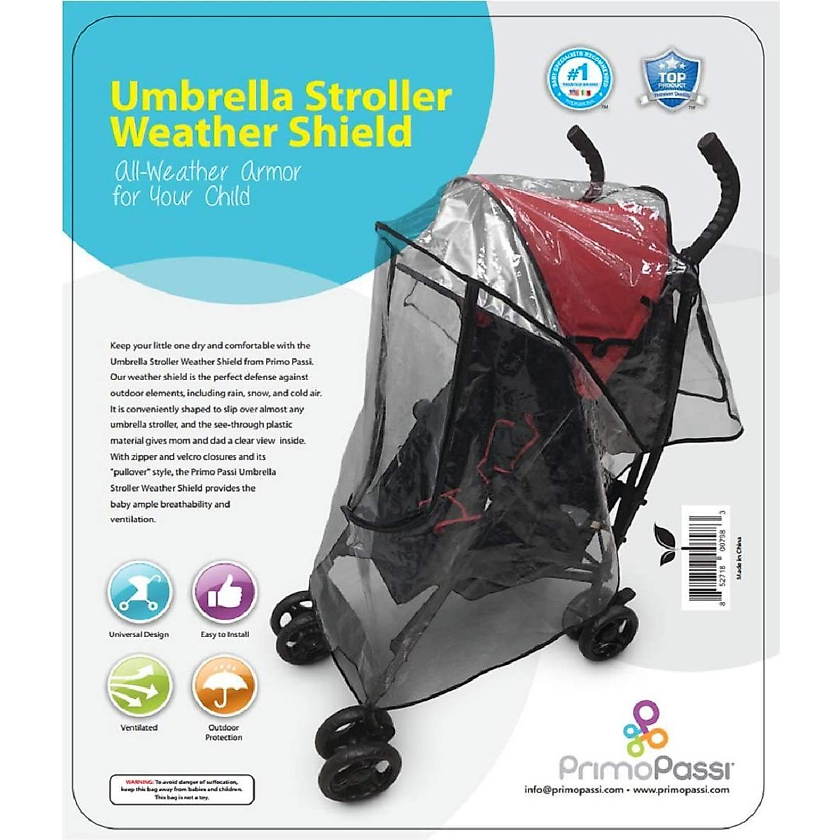 Primo Passi - Umbrella Stroller Weather Shield | Stroller Rain Cover Universal | Breathable Waterproof Baby Stroller Travel Weather Shield