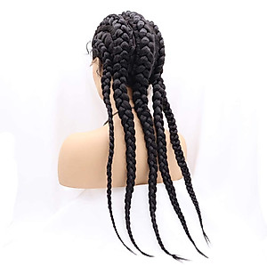 Xiweiya Long Black Braided Wig with Baby Hair Highlight 1B# Black Hair Synthetic 360 Full Lace Wig 5 Braids for Women,Drag Queen Makeup Christmas Party 24 Inches