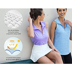 Tanst Sky Gym Workout Shirts for Women, Ladies Summer Tank Top Women's Collared Slim Fit Quarter Zip Sleeveless Athletic Clothes Golf Tennis Pickleball Fitness Yoga Exercise Apparel Blue Medium