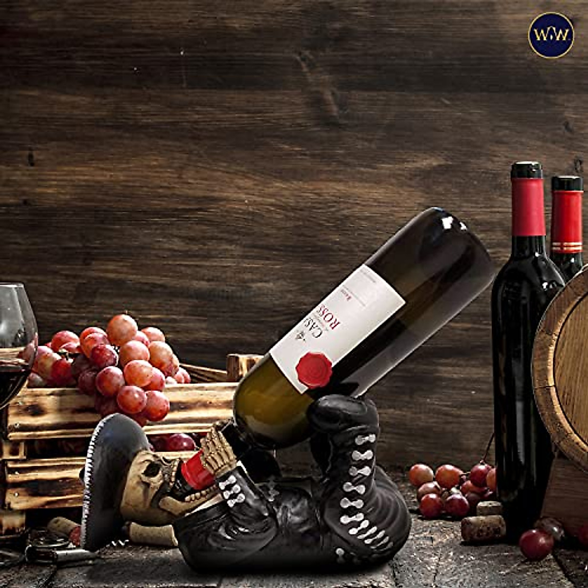 World of Wonders Skeleton Mariachi Decorative Wine Bottle Holder | Goth Kitchen Accessories and Housewarming Gifts for New Home | Dia de Los Muertos Decorations - 11.5"