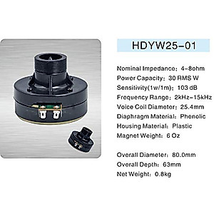 VOYZ 175 Watt Super Bullet Horn Driver 3” 8 ohms 18oz Magnet Threaded for Horn Mounting 1 Pair (2pcs) (VZ-995)