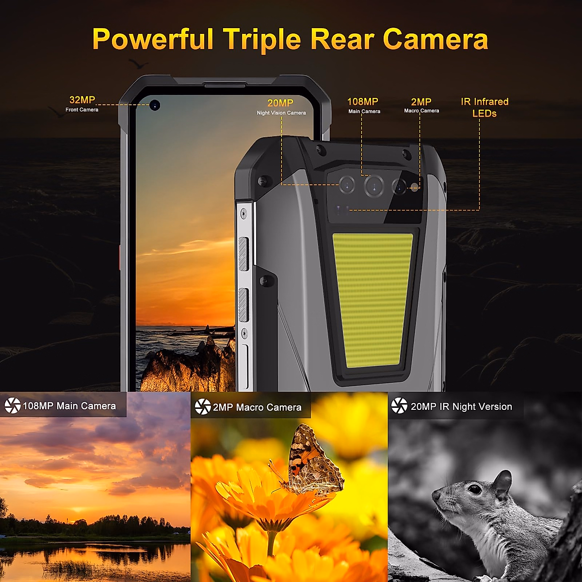 8849 Tank Rugged Smartphone, 22000mAh(66W) 22GB+256GB 4G Android Phone Unlocked with 1200LM Camping Light, IP68 Waterproof 6.81" Android 12 Rugged Cell Phone, 108MP Camera, Single Speaker/NFC/OTG