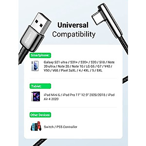 UGREEN USB C Cable Right Angle USB A to USB C Cable Braided Cord Compatible with iPad Pro, Air, Pixel, Galaxy S10 S10+ A13, Honor Note 20, LG V60/50, etc.3.3FT