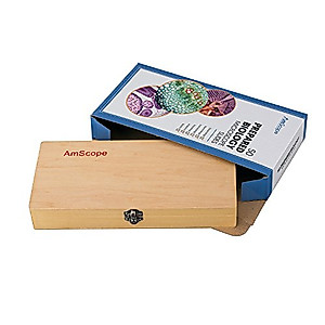AmScope PS50 Prepared Microscope Slide Set for Basic Biological Science Education, 50 Slides, Includes Fitted Wooden Case