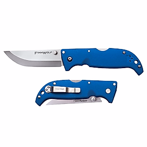Cold Steel Finn Wolf 3.5in AUS8A Razor-Sharp Straight Back Blade 4.375in Griv-Ex Blue Handle Hunting Folding Knife, Boxed