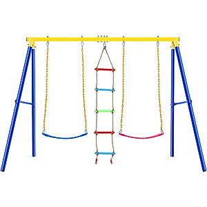 Kiriner Outdoor Toddler Swing Set for Backyard, Playground Swing Sets with Climbing Ladder, Swing and Climbing Playset for Kids Blue