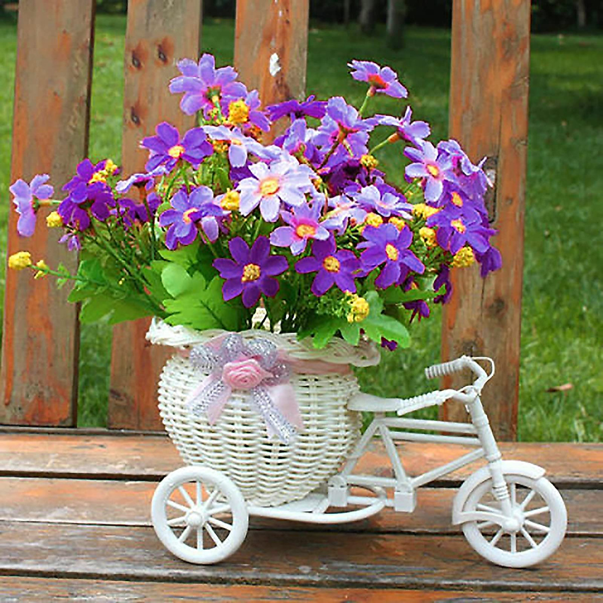 Bicycle Artificial Flower Desktop Decoration Nostalgic Bicycle Planter Garden Decor Mini Tricycle Fake Silk Flower Plant Stand for Home Office Wedding Party Decoration