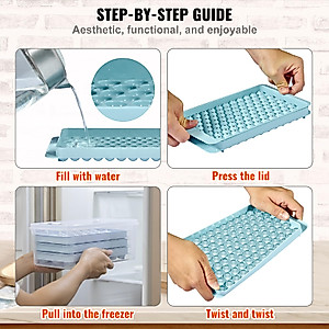VEVOR Ice Cube Tray, 3 Pack 170 Balls Mini Ice Cube Tray for Freezer, 2x33pcs and 1x104pcs Sphere Ice Cube Making for Chilling Cocktail Whiskey Tea Coffee, Include Ice Trays & Ice Bin & Scoop