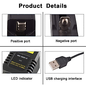 18650 Battery Charger for 3.7V 3000mAh Lithium-ion Button Top Rechargeable Battery,Smart Charger with Micro USB Charging Cable for Flashlight/Headlamp/Doorbell battery