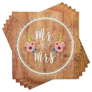BLUE PANDA 150-Pack Mr and Mrs Napkins, Disposable, Rustic-Style Wedding Napkins for Reception, Bridal Shower Decorations, Engagement Party Supplies (6.5x6.5 in) Bulk Pack