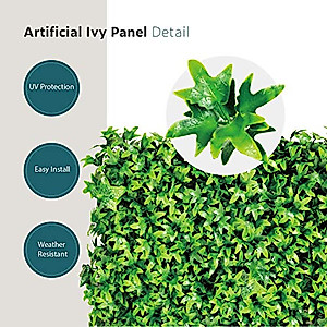 ECOOPTS 20" x 20" Artificial Grass Wall Faux Boxwood Panel Privacy Ivy Fence Screen Decoration for Backyard Garden Home Outdoor Indoor, Ivy, 6 Packs