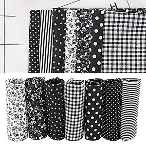 Fdit 7pcs Cotton Fabric DIY Assorted Pre-Cut Bedding Suite Quarters Bundle Black 25x25cm (25 * 25)
