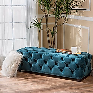 Christopher Knight Home Piper Velvet Ottoman, Dark Teal, Rectangle