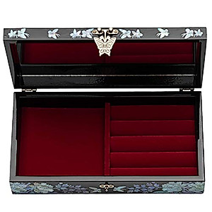 February Mountain Mother of Pearl Jewelry Organizer box - Handmade Large Wooden Box Romantic Anniversary Birthday Gifts for women (Peacock)