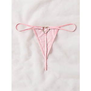 Verdusa Women's Rhinestone Mid Rise Mesh Thong Underwear Hipster Pink L