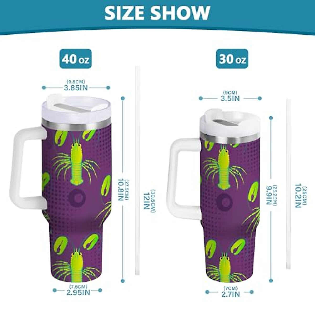 Lobsters Yellow Green Purple Double Insulated Tumblers with Handle and Straw Lid for Water, Insulated Tumbler 30 OZ / 0.89 L