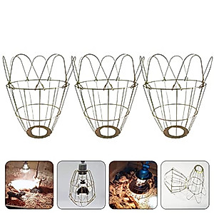PATKAW 3 Pcs Industrial Vintage Style Light Cage Antique Lamp Holders Reptile Heat Lamp Guard Metal Lamp Shade for Pets Reptile Terrarium Lizards Golden