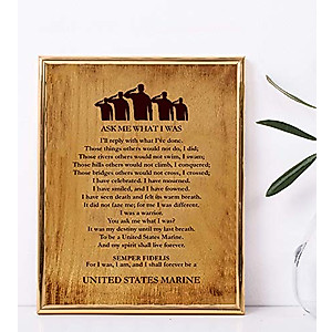 "Ask Me What I Was-Always A United States Marine"-Marine Corps-Wall Art- 8 x 10"-Wood Grain Typographic Print-Ready To Frame. Home-Office-Military Decor. Perfect Gift for All Marines. Semper Fi.
