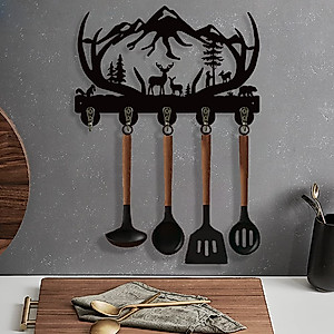 SCITOY Deer Key Hooks, Animal Theme Wall Mount Organizer, Wooden Key Holder with 5 Metal Hooks,19 * 29 * 3cm Black Home Decoration for Storage, Living Room, Hallway, Office